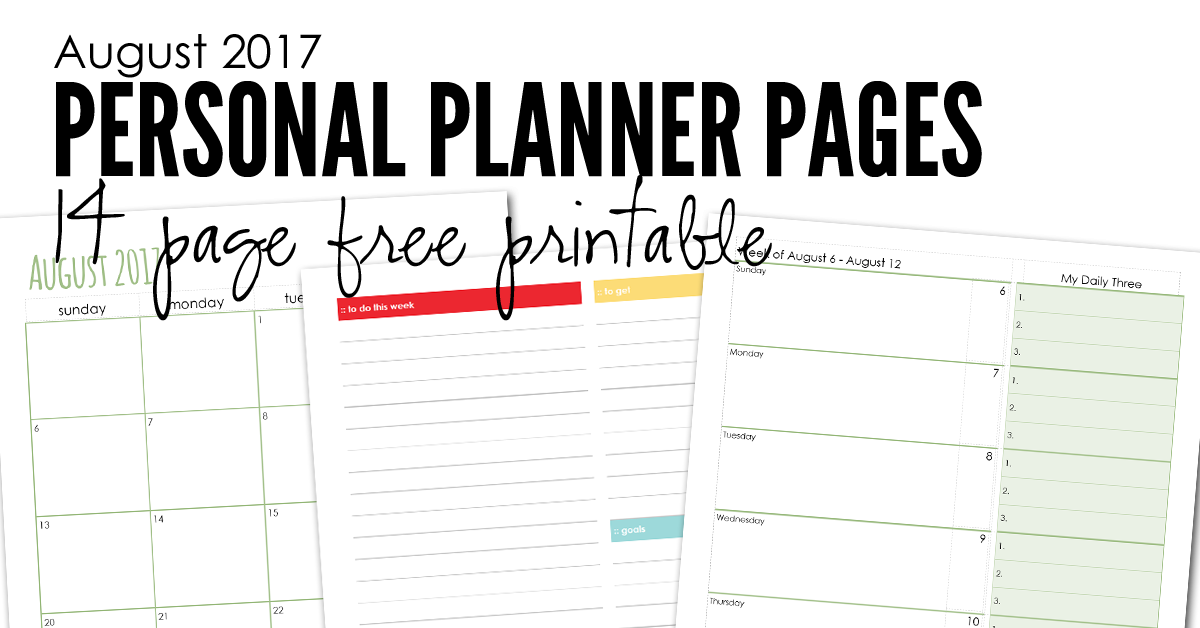 August 2017 Personal Planning Pages - Free Printable