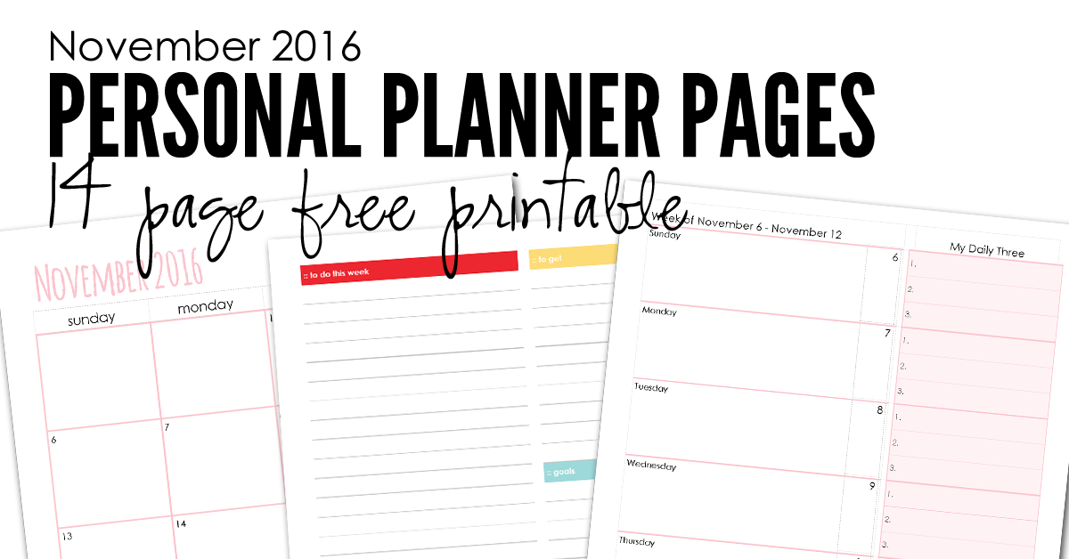 November 2016 Planning Pages - Free Printable