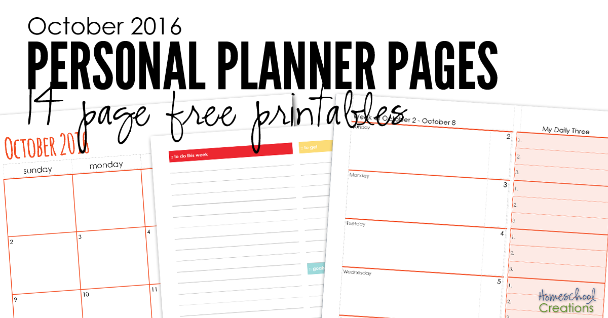 October 2016 Planning Pages - Free Printables