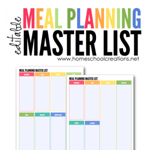 Meal Planning Master List